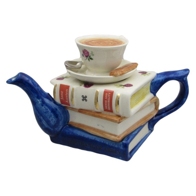 Jane Austen Books with Tea Teapot Carters of Suffolk - Stoke Art Pottery