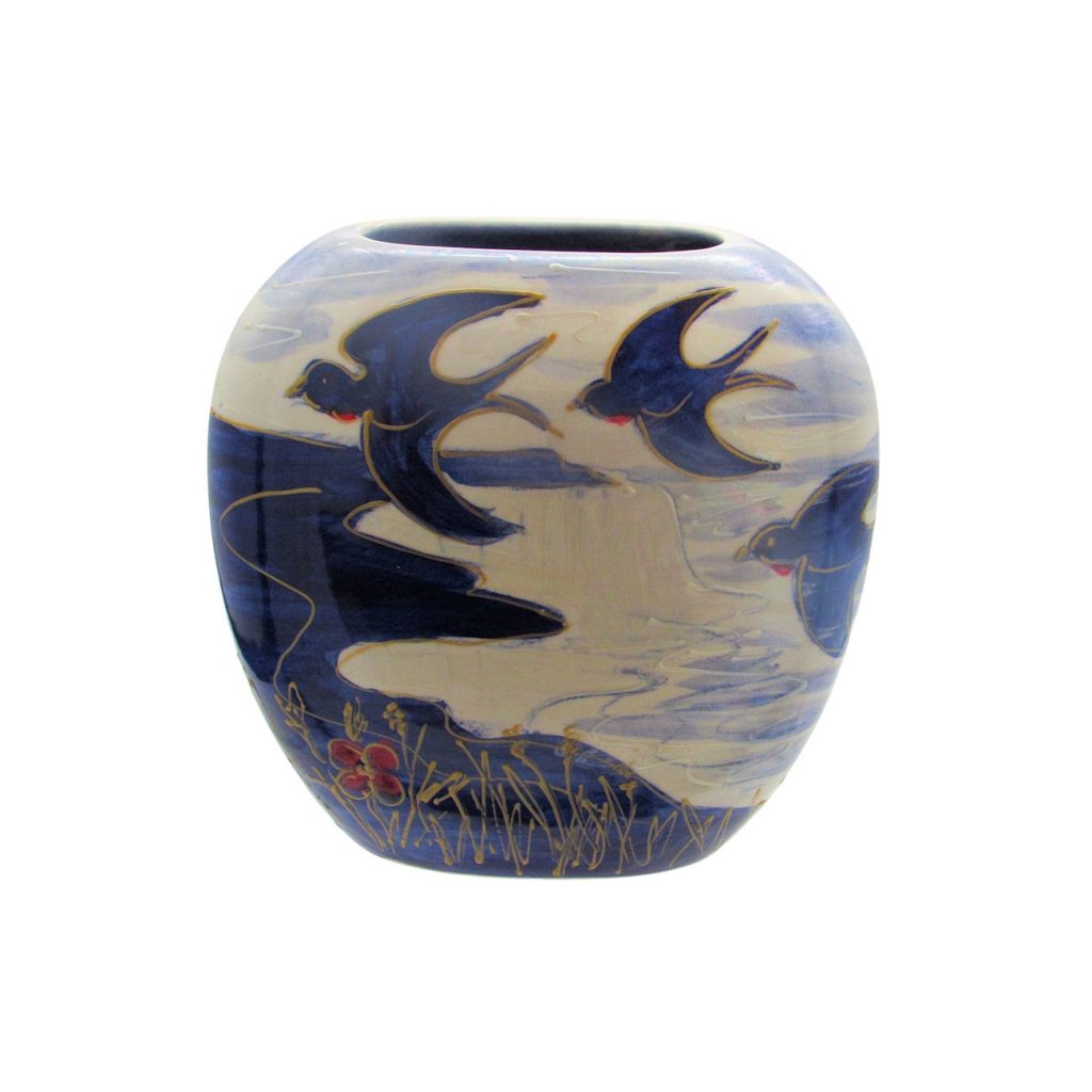 Blue Bird Design Vase Anita Harris Art Pottery - Stoke Art Pottery