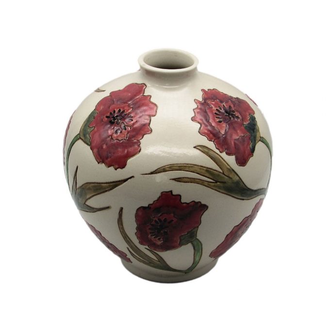 Poppy Design Stoneware Vase by Burslem Pottery. - Stoke Art Pottery