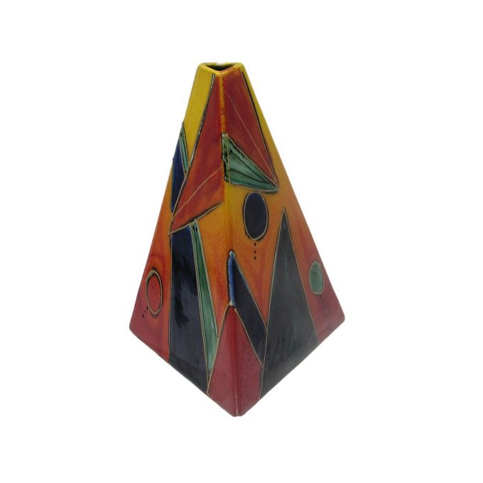 Jazz Design Pyramid Shape Vase Anita Harris Art Pottery - Stoke Art Pottery