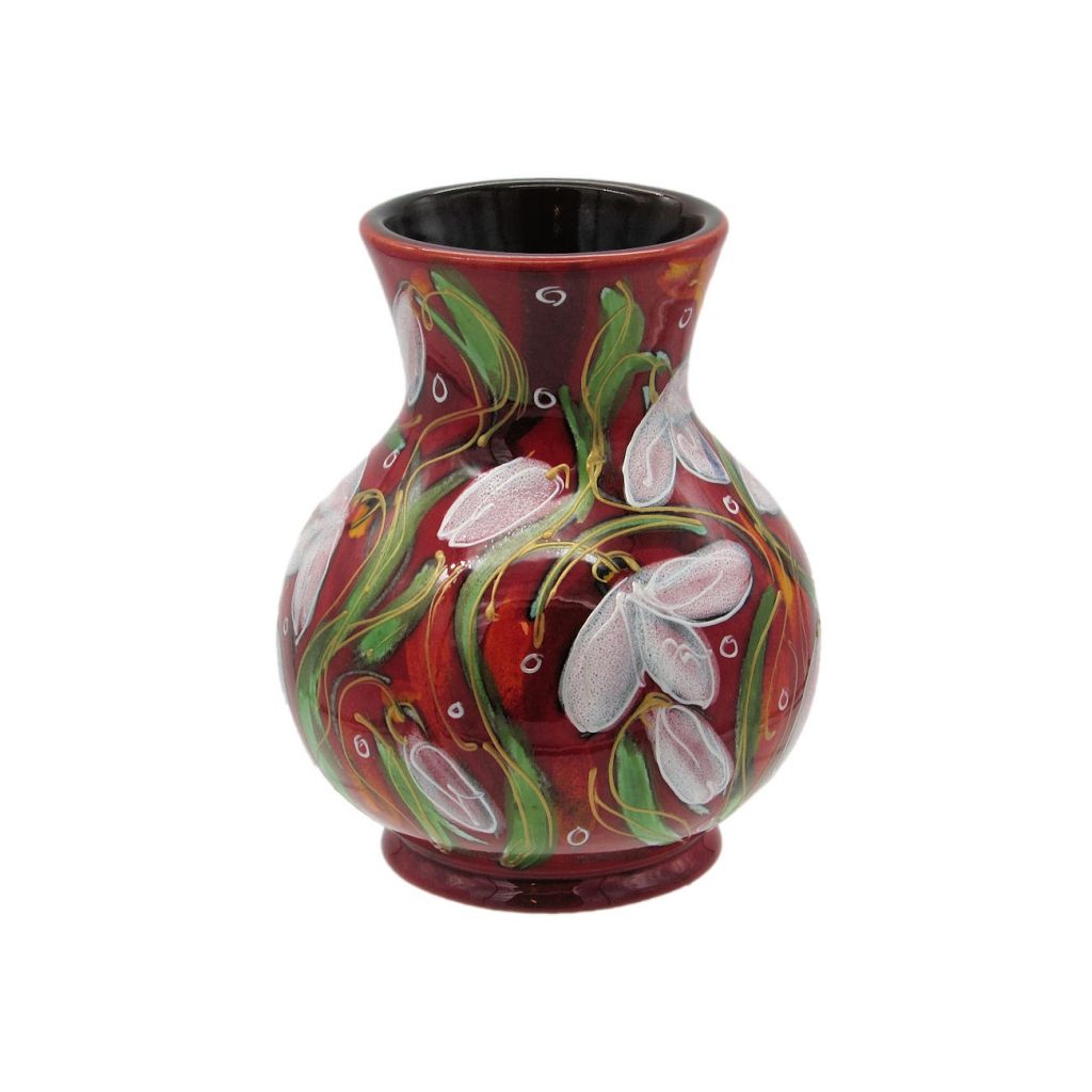 Ruby Snowdrop Design 14cm Vase Anita Harris Art Pottery - Stoke Art Pottery