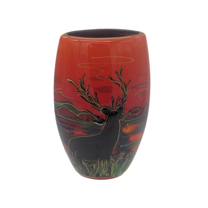 Oval Vase in Stag Design by Anita Harris Art Pottery - Stoke Art Pottery